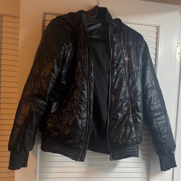 adidas | Jackets & Coats | Adidas Shiny Black Puffer Jacket | Poshmark